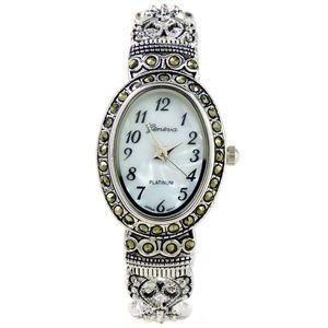 STC | Accessories | Vintage Style Marcasite Oval Bangle Cuff Watch ...